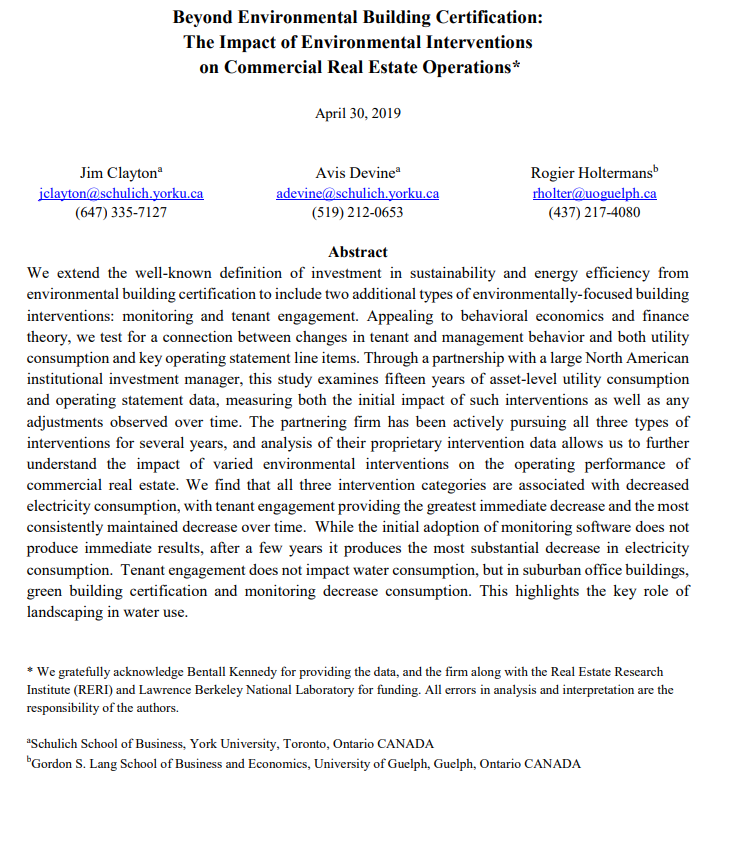 (IS-2020-28) Beyond Environmental Building Certification: The Impact of ... (IS-2020-28) Beyond Environmental Building Certification: The Impact of ...