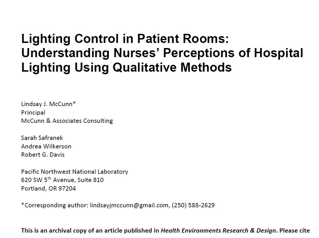 (IS-2021-47) Lighting Control in Patient Rooms - Understanding Nurses ...