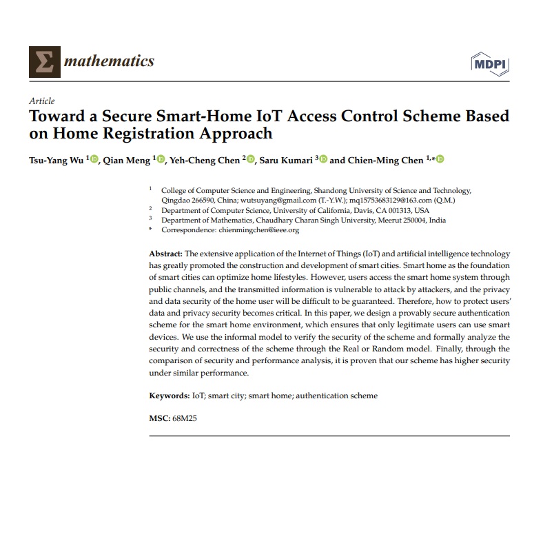 (IS-2023-134) Toward a Secure Smart-Home IoT Access Control Scheme Based on Home Registration ...